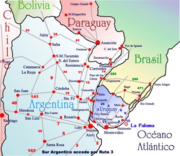 Mapa con Rutas del Mercosur : Viajando por Uruguay